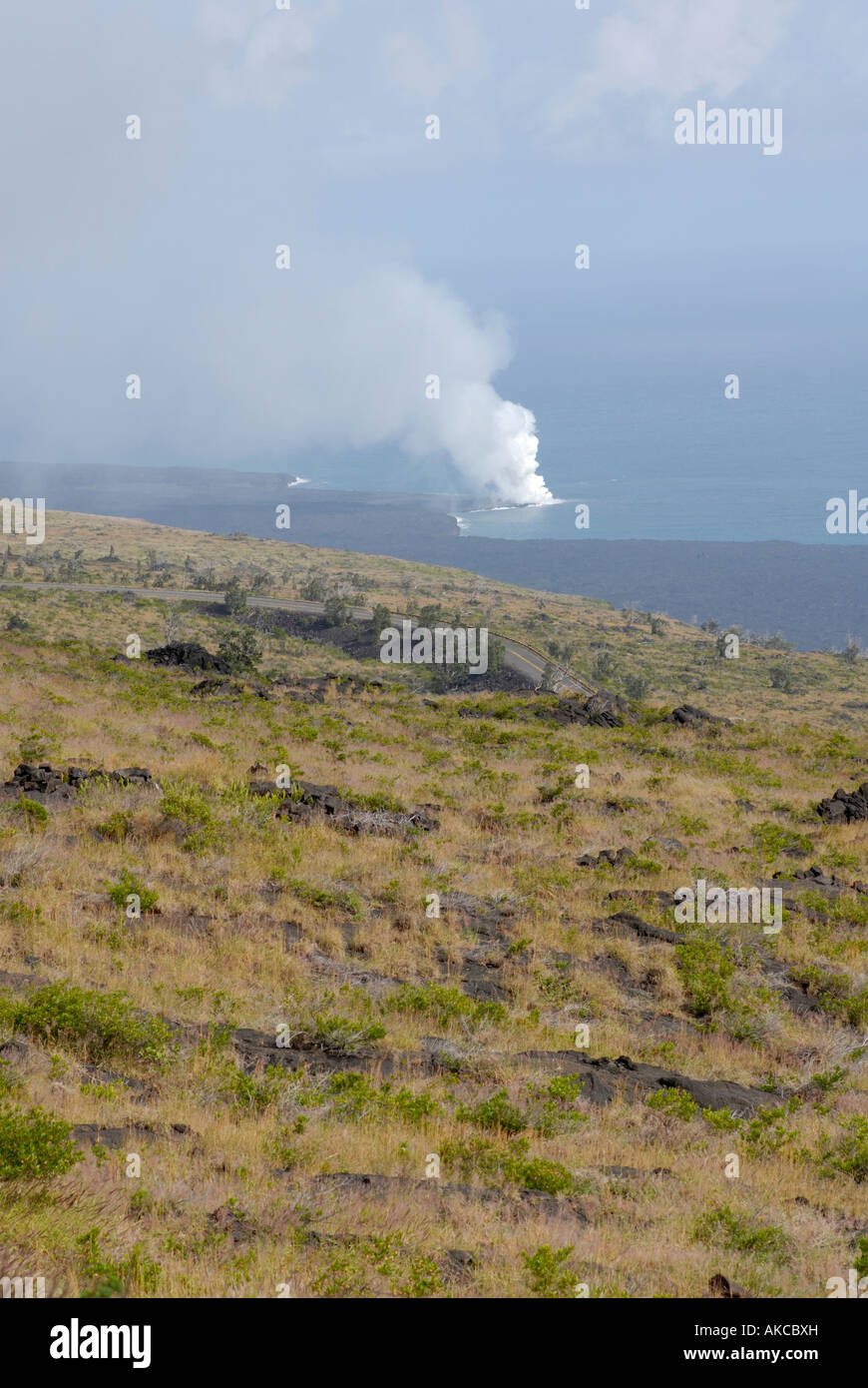 Steam columns created by lava flowing into Pacific Ocean on Island of ...