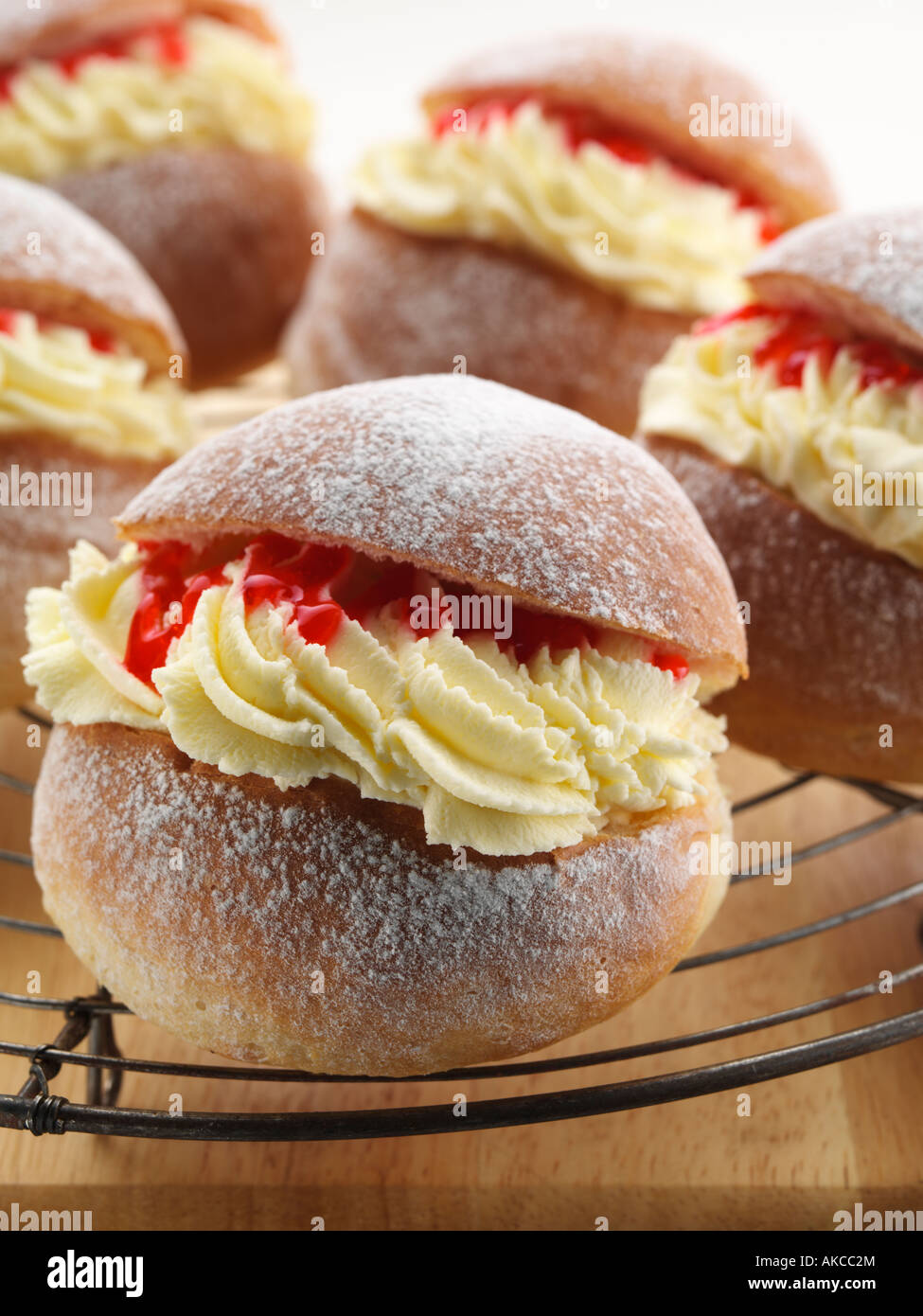 Devon split buns on a cooling rack traditional teatime editorial food ...