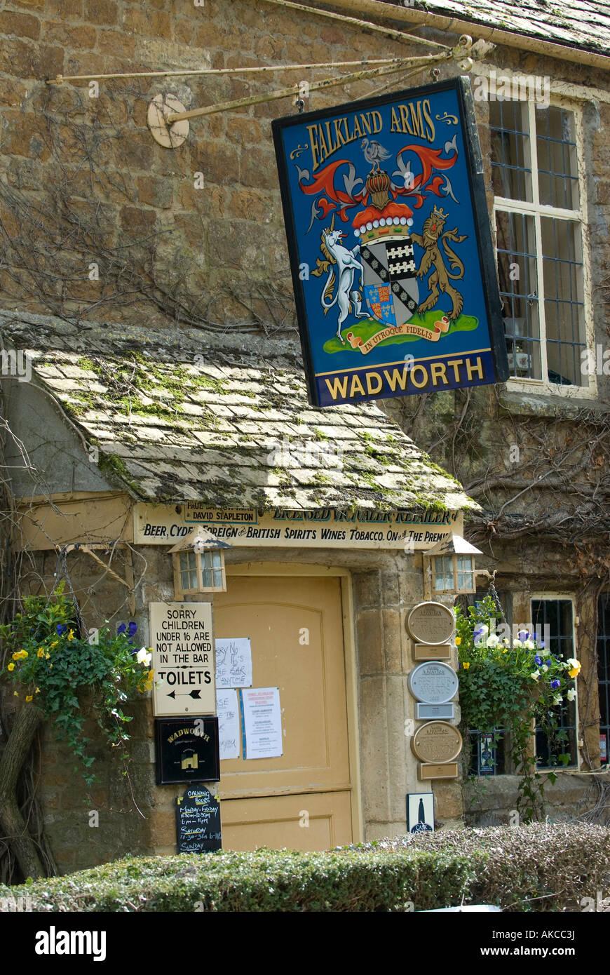 Wadworth beer pub sign outside of the Falkland Arms pub at Great Tew ...