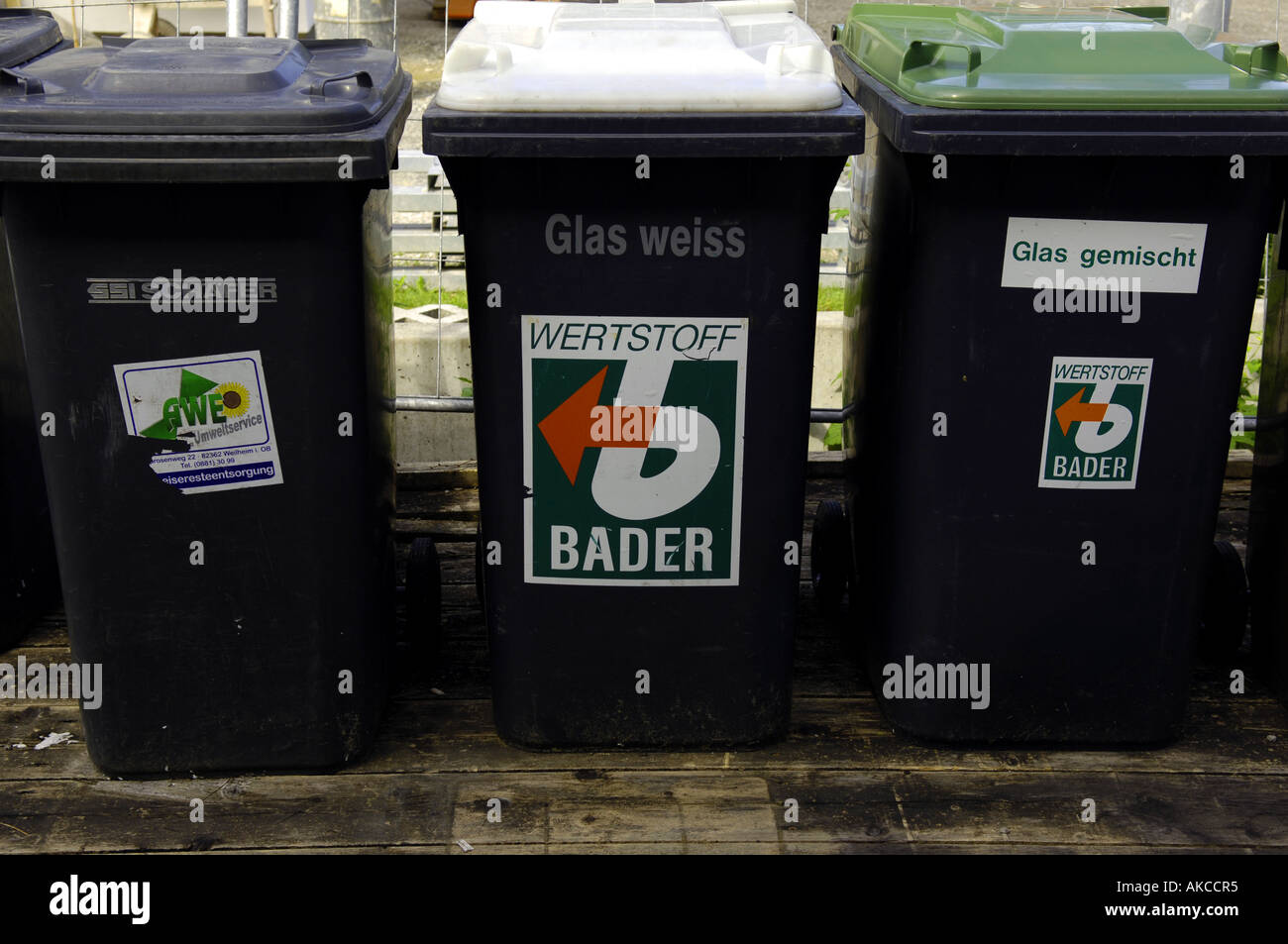 three plastic recycling rubbish bins dustbins wastebins garbage refuse ...