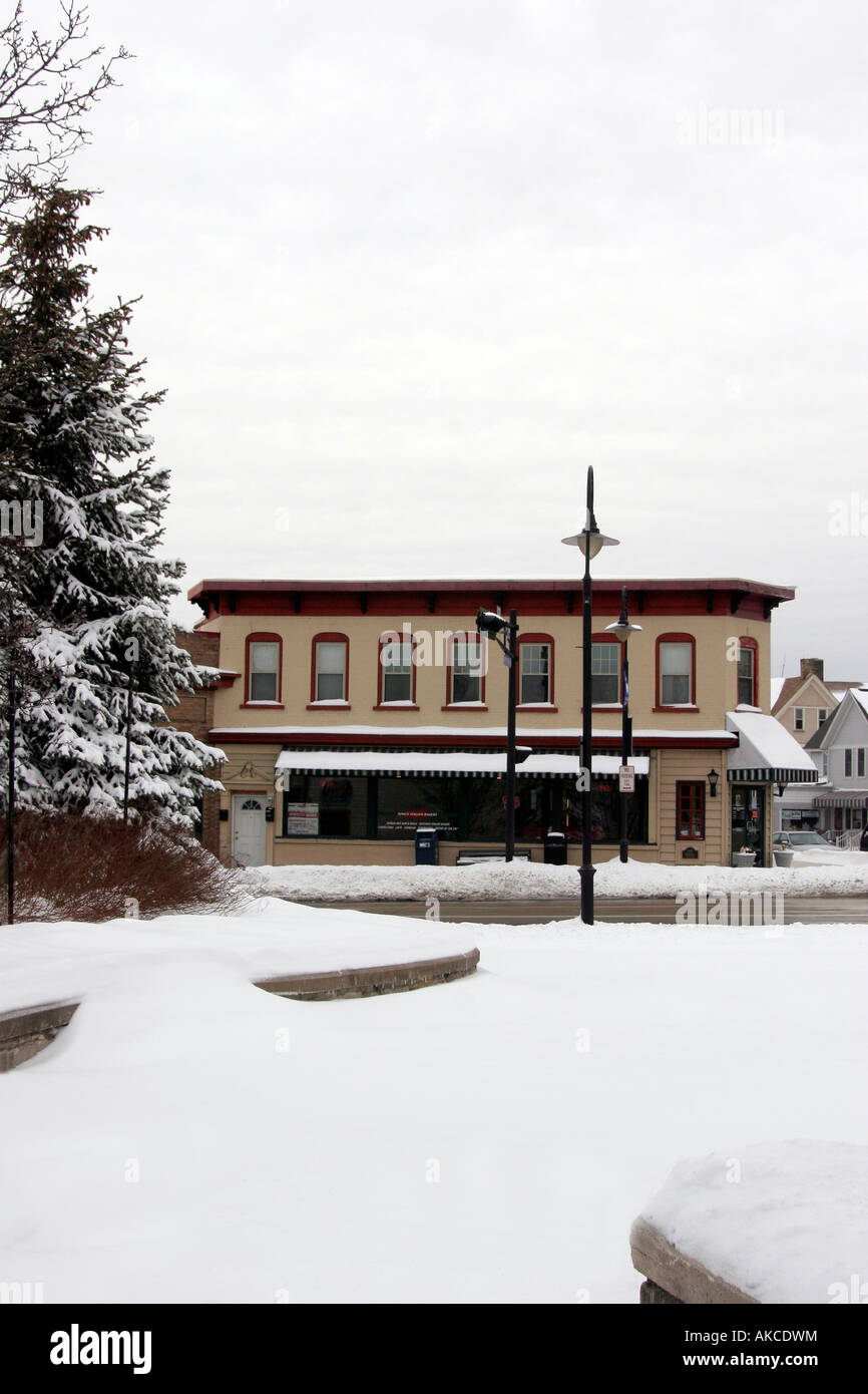 Town center park and commercial buildings surrounding the square Stock ...