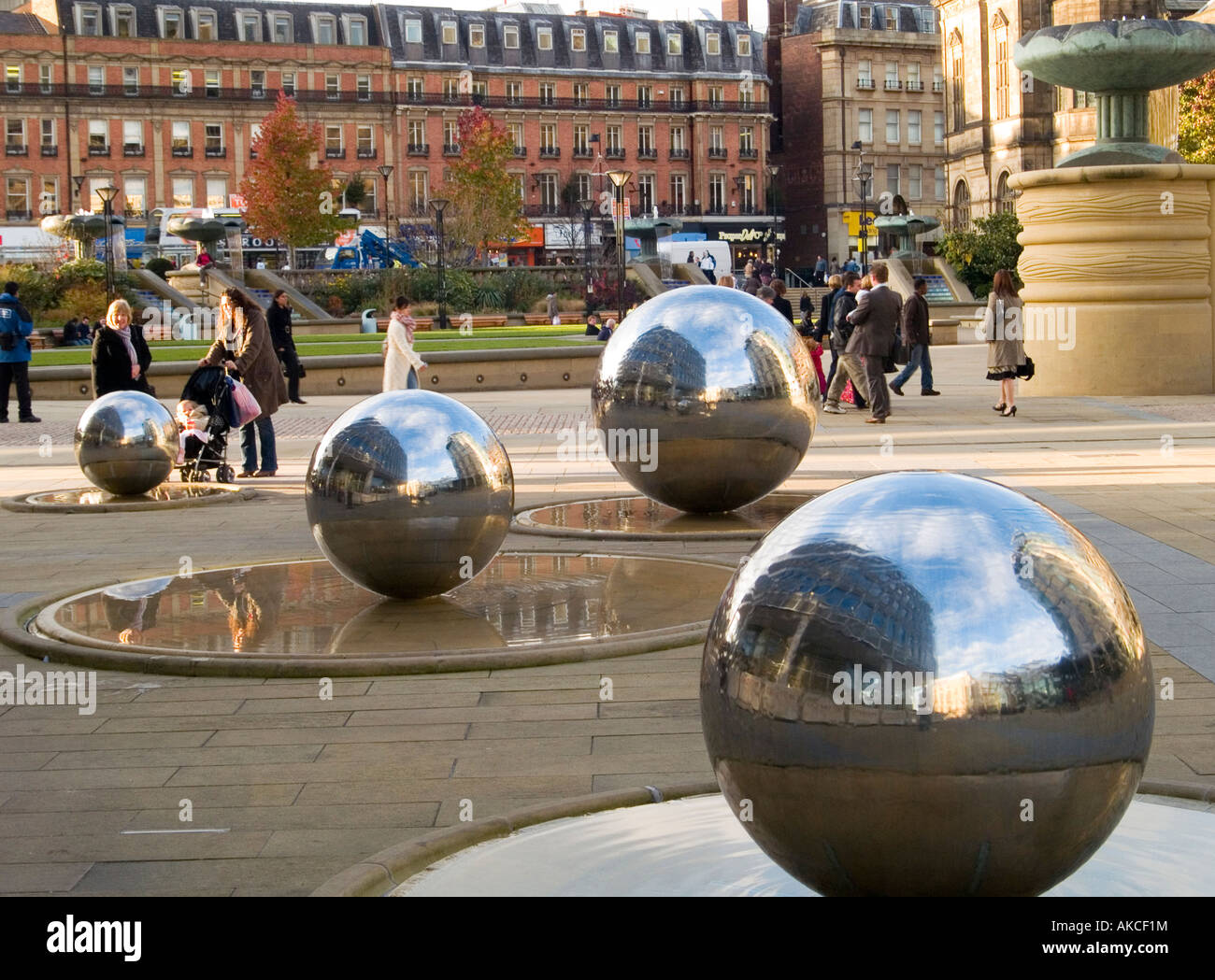 Millenium Square and the Peace Gardens, with spheres that form part of ...