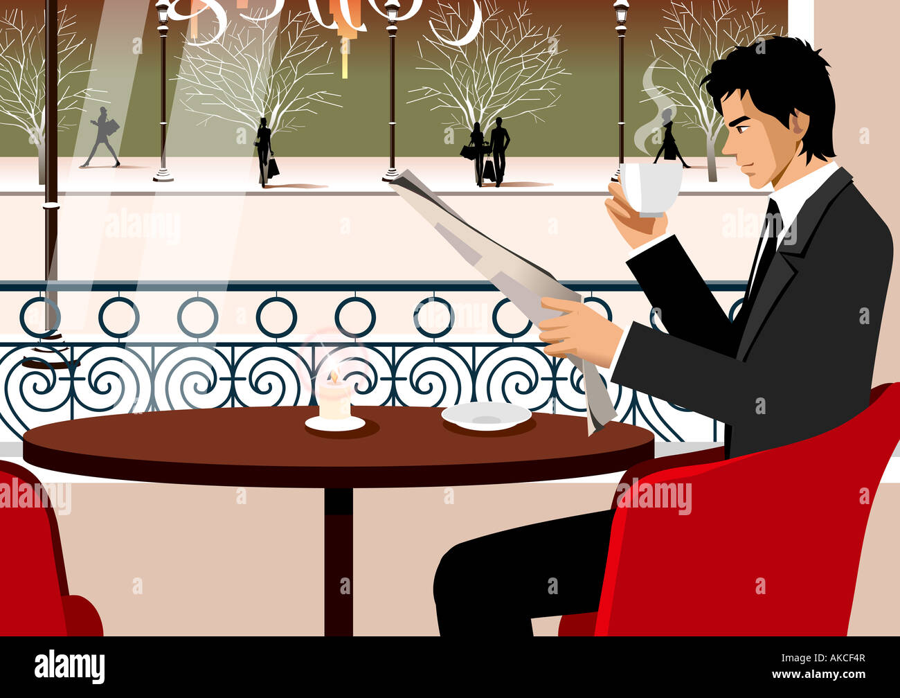 Side profile of a businessman reading a newspaper in a restaurant Stock ...