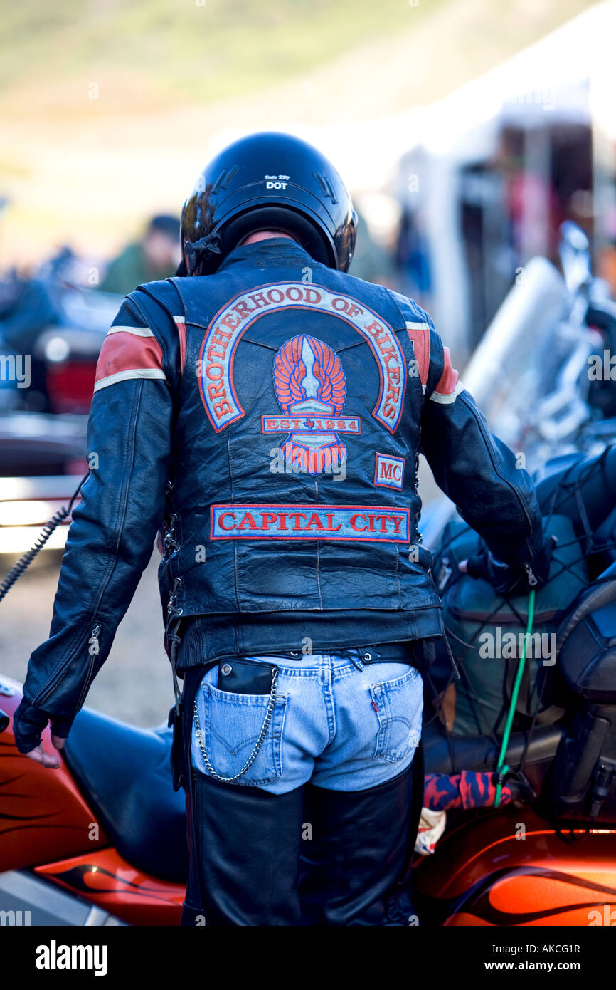 Motorcycle rider Brotherhood of Bikers at a bike rally in south Texas ...