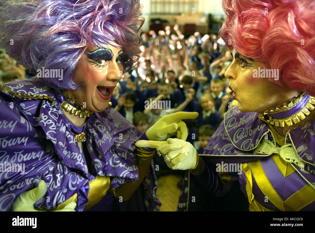 TWO PANTOMIME DAMES FROM THE CADBURYS PANTOMINE ROADSHOW AT MANOR ...
