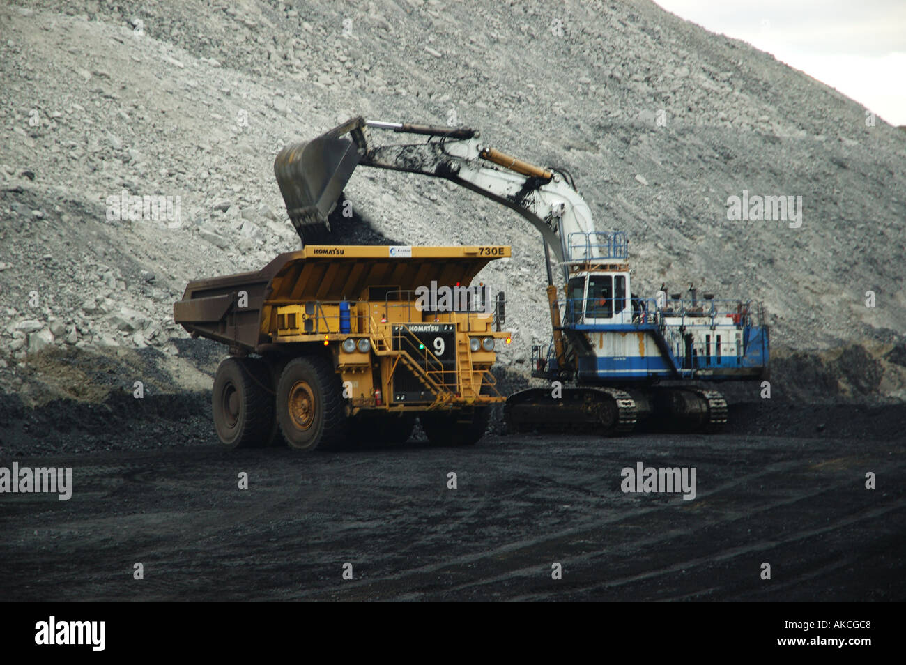 Dump truck digger loader dirt road Central Queensland open cut coal ...