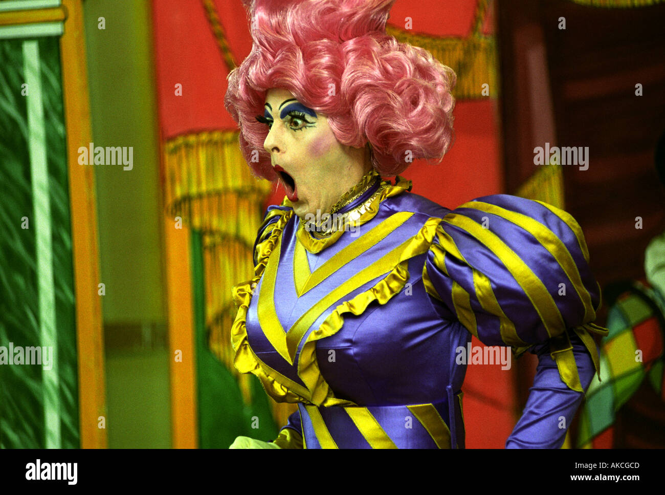 A PANTOMIME DAME FROM THE CADBURYS PANTOMINE ROADSHOW AT MANOR PRIMARY ...