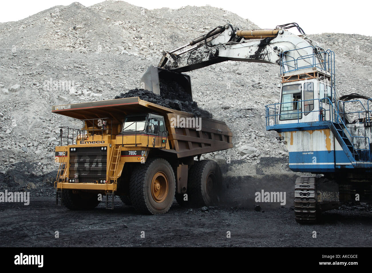 Dump truck digger loader dirt road Central Queensland open cut coal ...