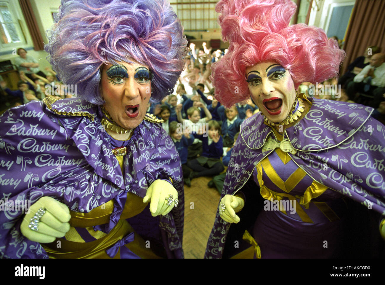 TWO PANTOMIME DAMES FROM THE CADBURYS PANTOMINE ROADSHOW AT MANOR ...
