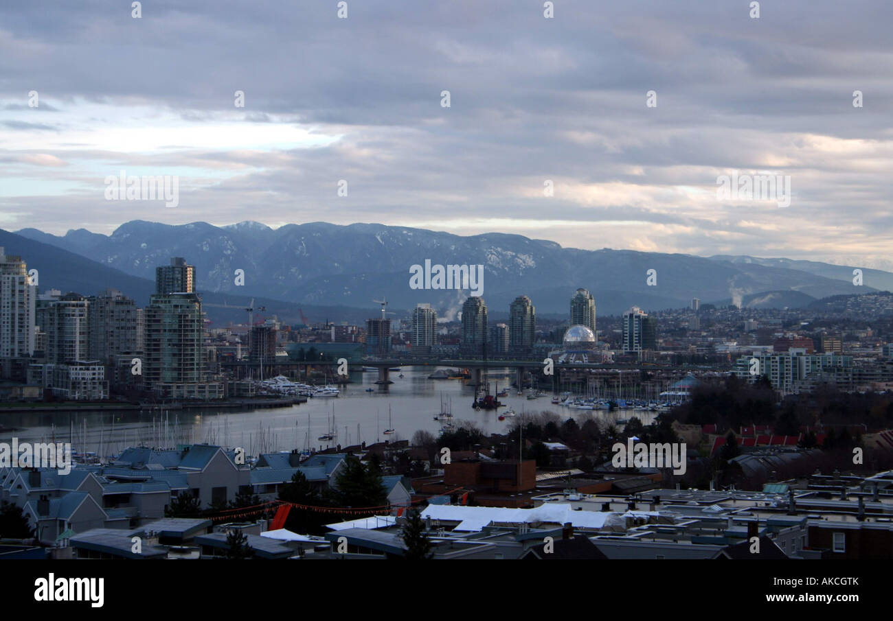 Looking towards the North Shore Mountains past False Creek and downtown ...