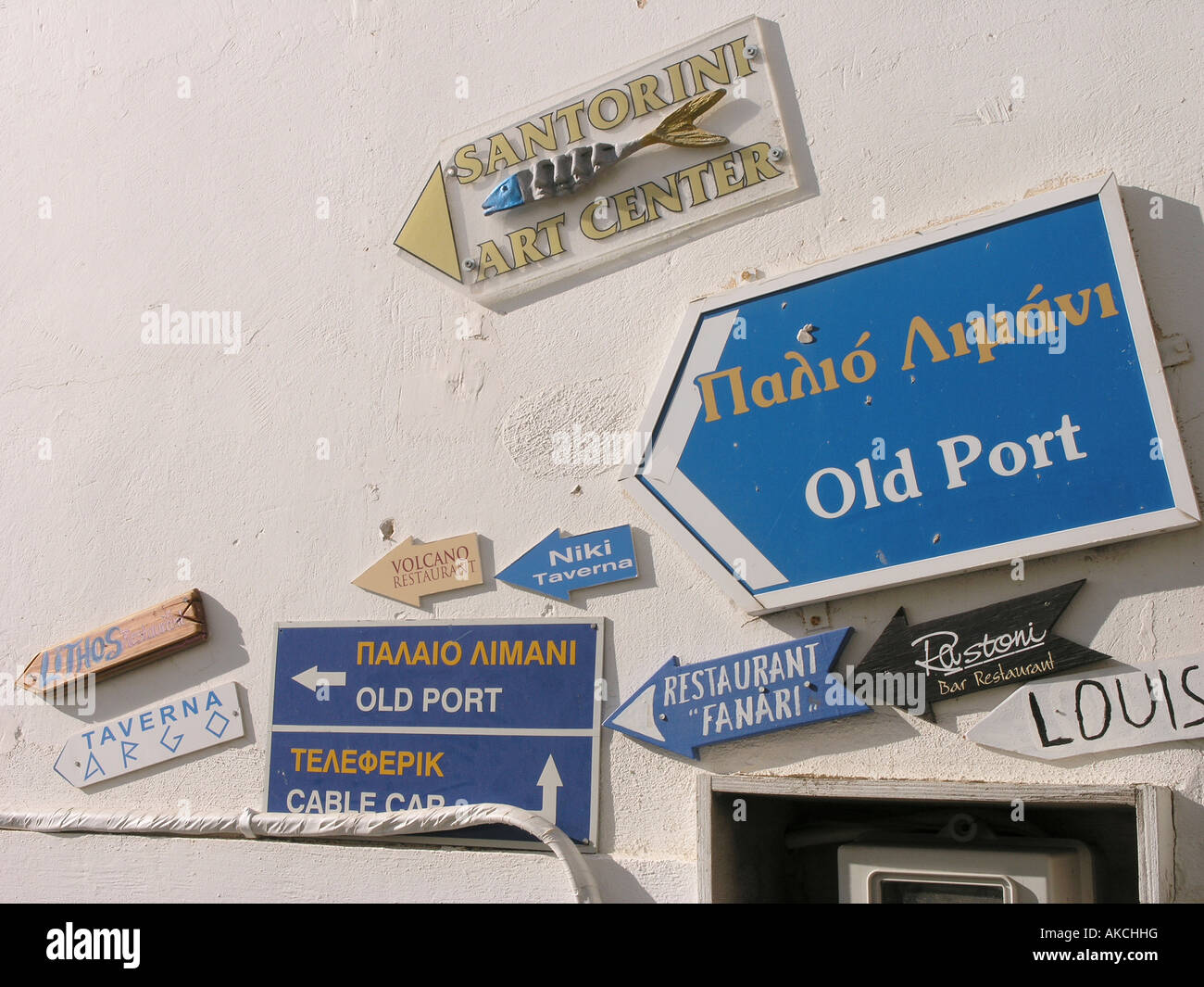 Old port sign, Santorini, Greece Stock Photo - Alamy