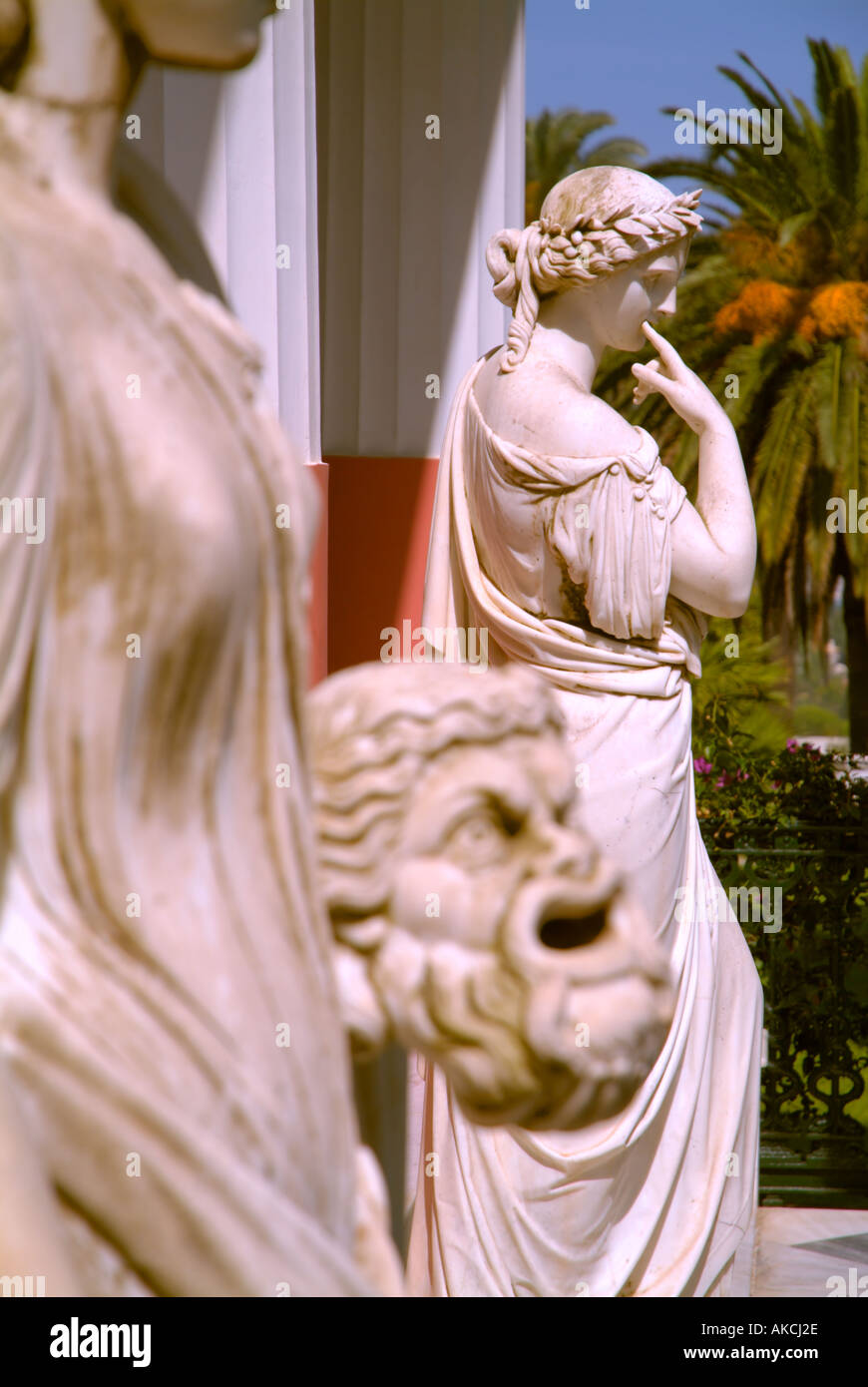 Statues at Achilleon Palace, Corfu, typical traditional greek postcard ...