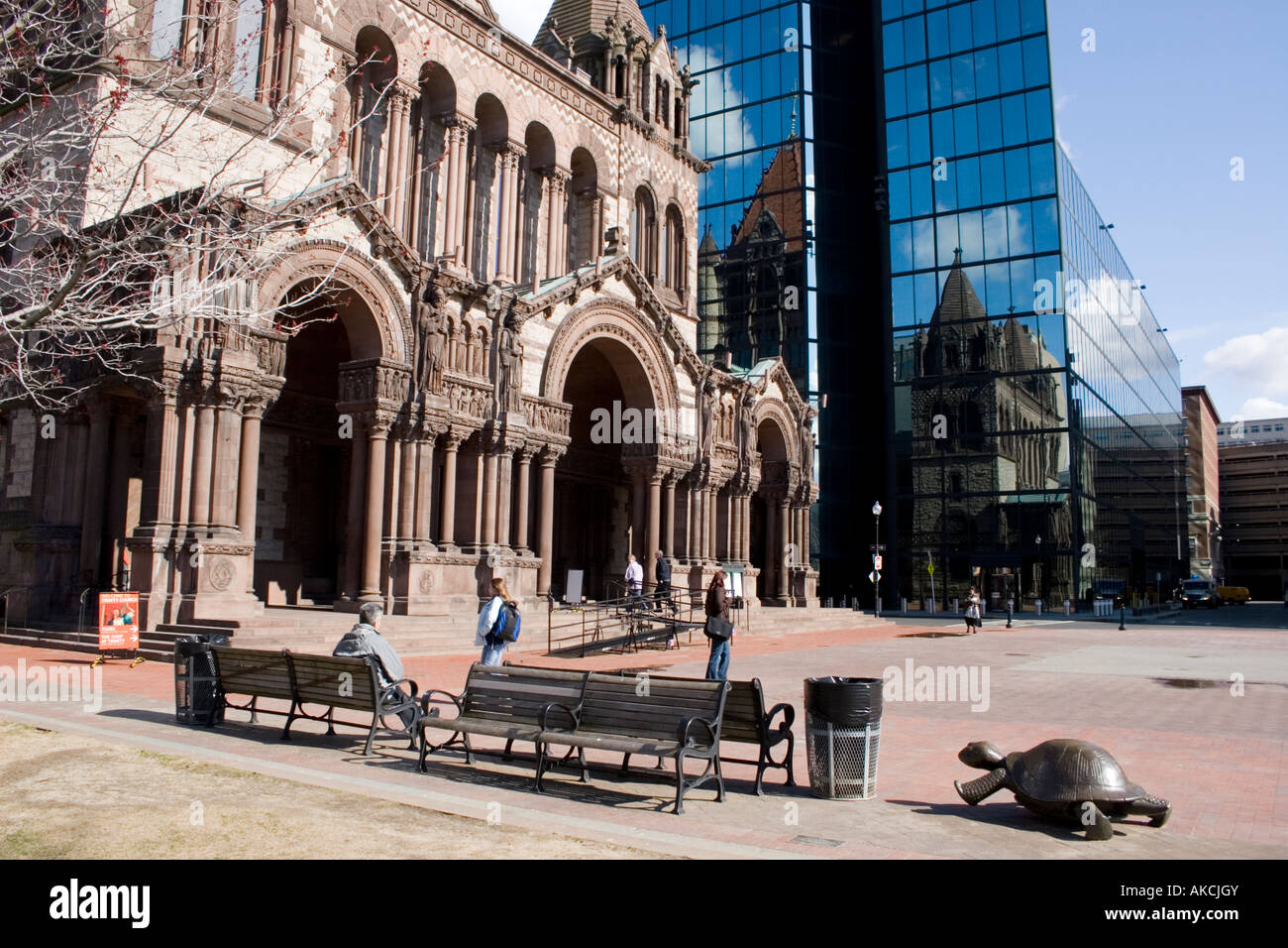 Copley Square, Trinity Church and John Hancock Tower, Boston Stock ...