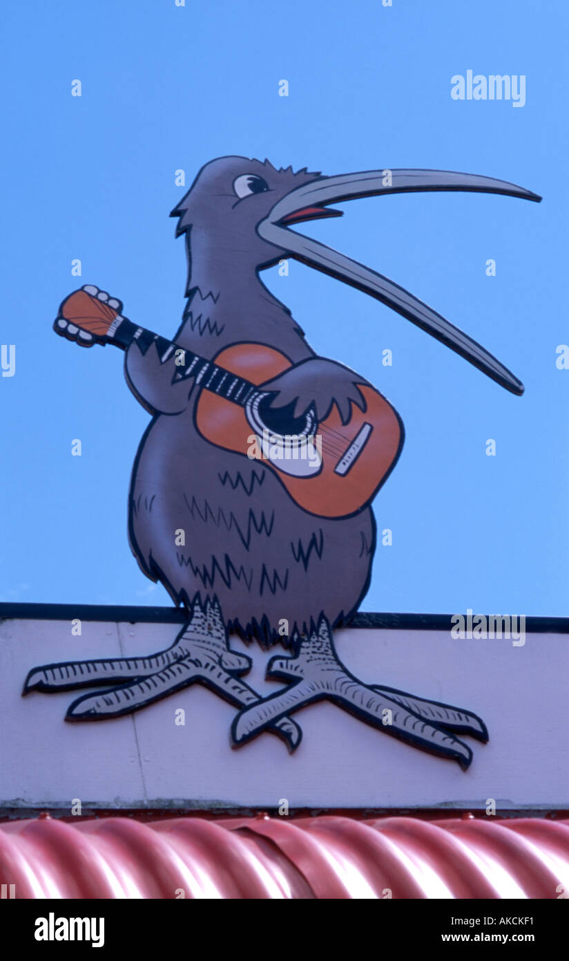Cartoon Kiwi adorns the roof of a typical New Zealand corner dairy ...