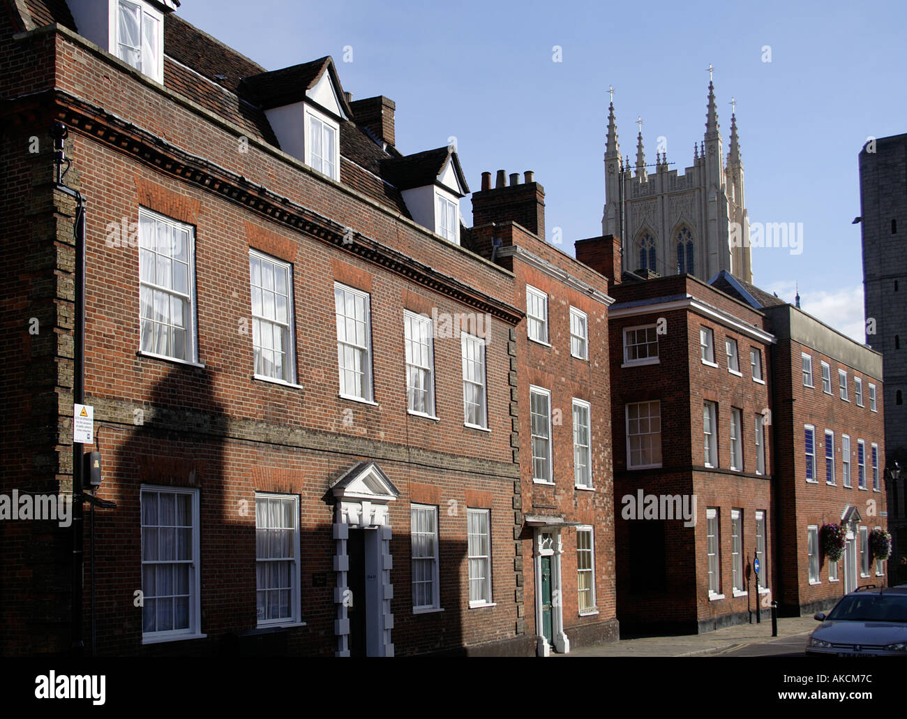 Georgian brick architecture with the stone tower of Saint James ...