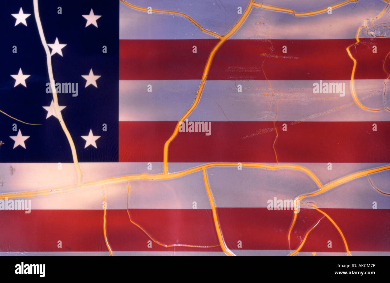 Burned United States flag Stars and Stripes with visible cracks Stock ...