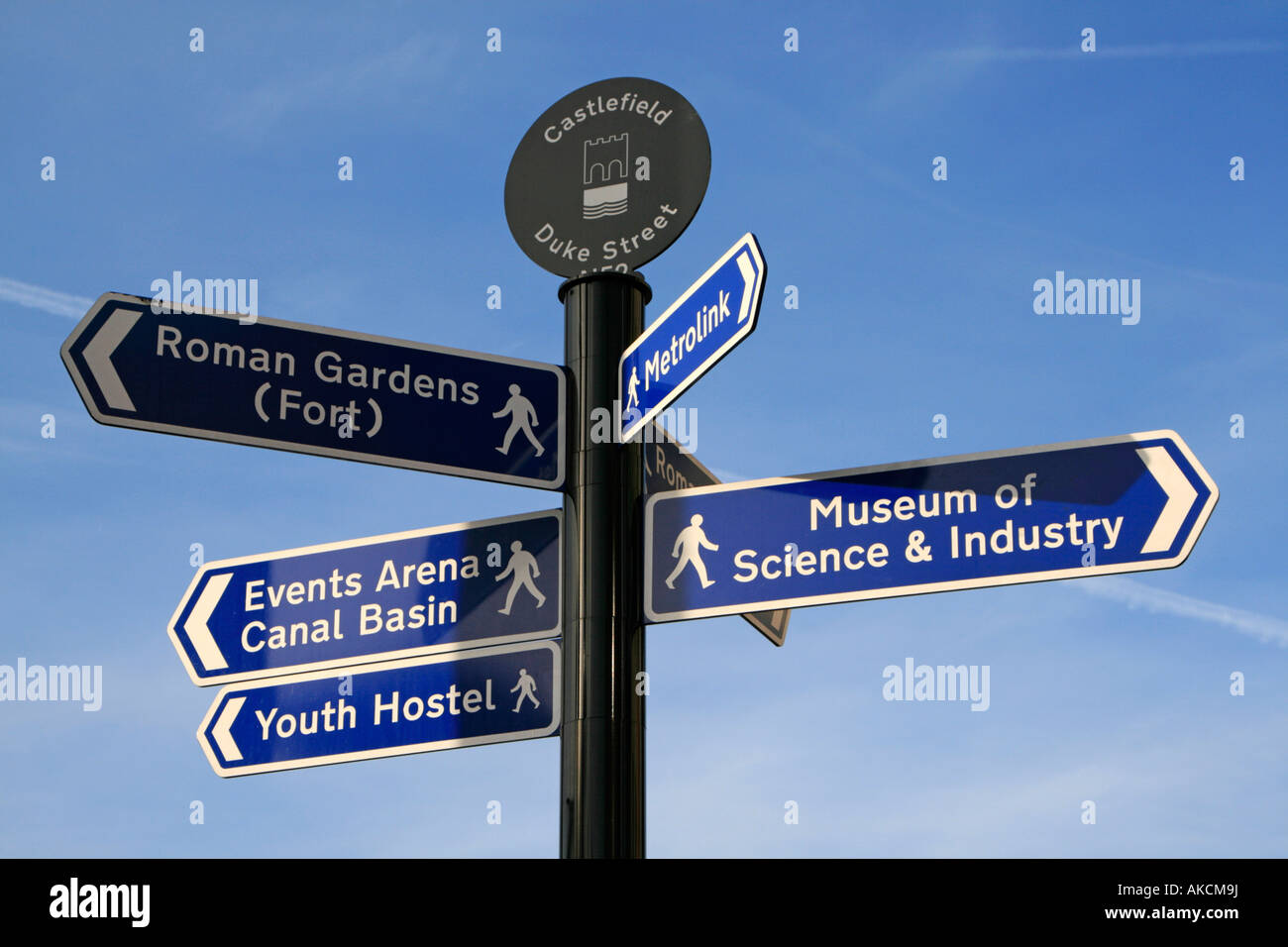 castlefields signpost manchester city england uk gb Stock Photo - Alamy