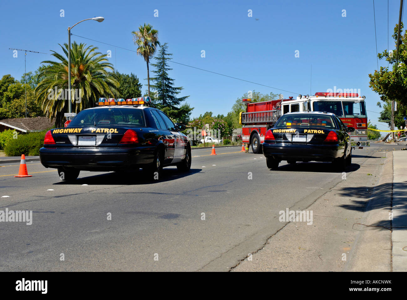 Destroyed power pole after an SUV crashed through it Stock Photo - Alamy