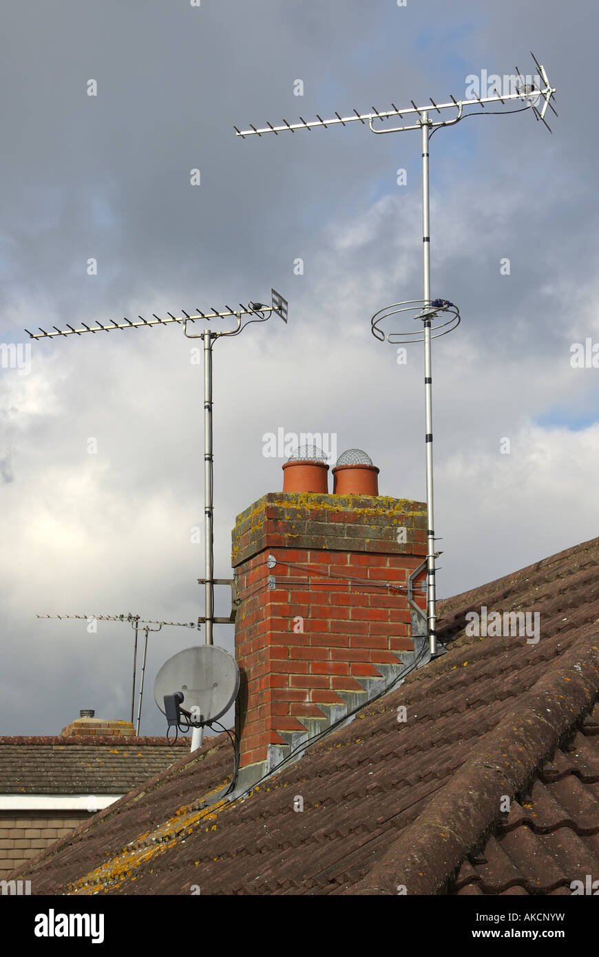 Chimney With Satellite Dish And Aerial Stock Photos & Chimney With ...