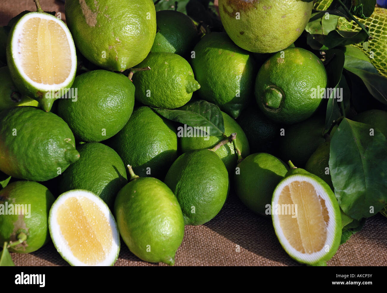 A display of organic limes in Italy Stock Photo - Alamy