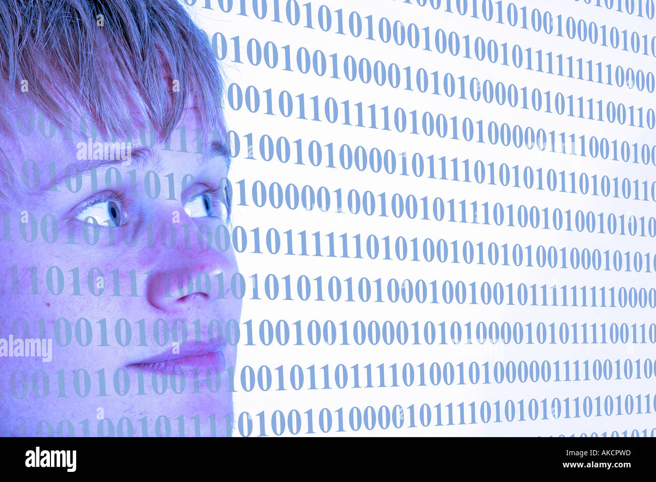 A Stock Photograph of a man looking at digital numbers representing the ...