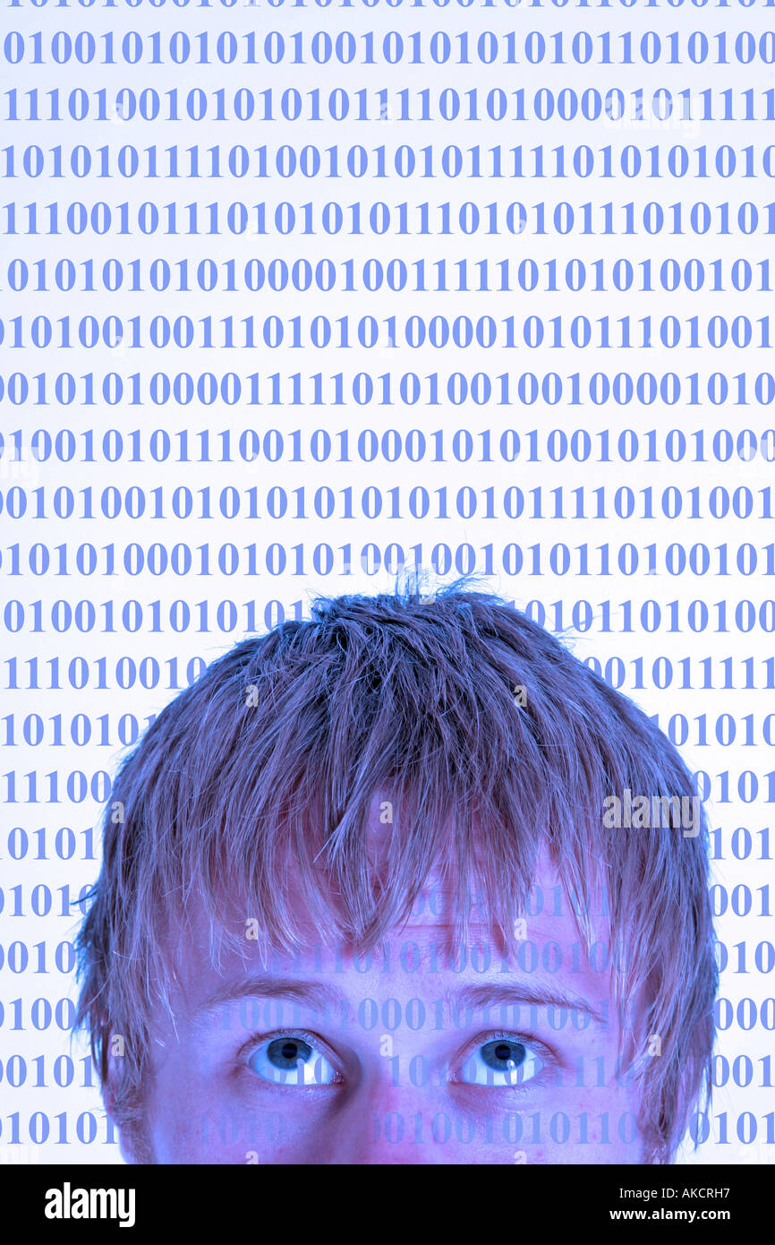 A Stock Photograph of a man looking at digital numbers representing the ...
