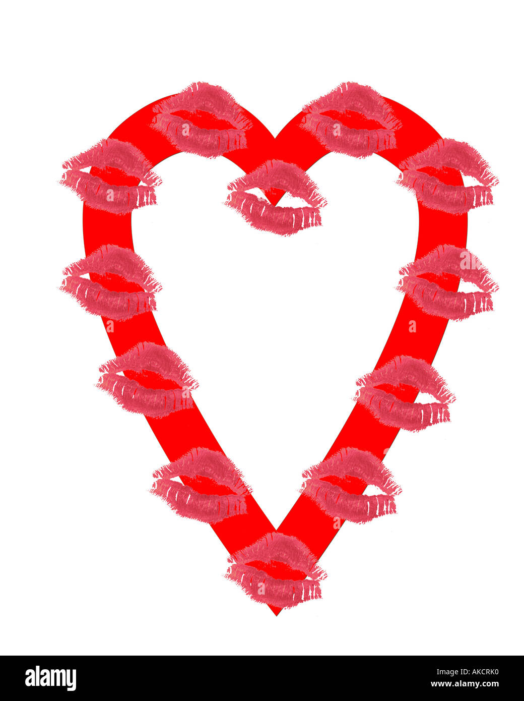 A stock photograph of a heart with kisses around it representing love ...