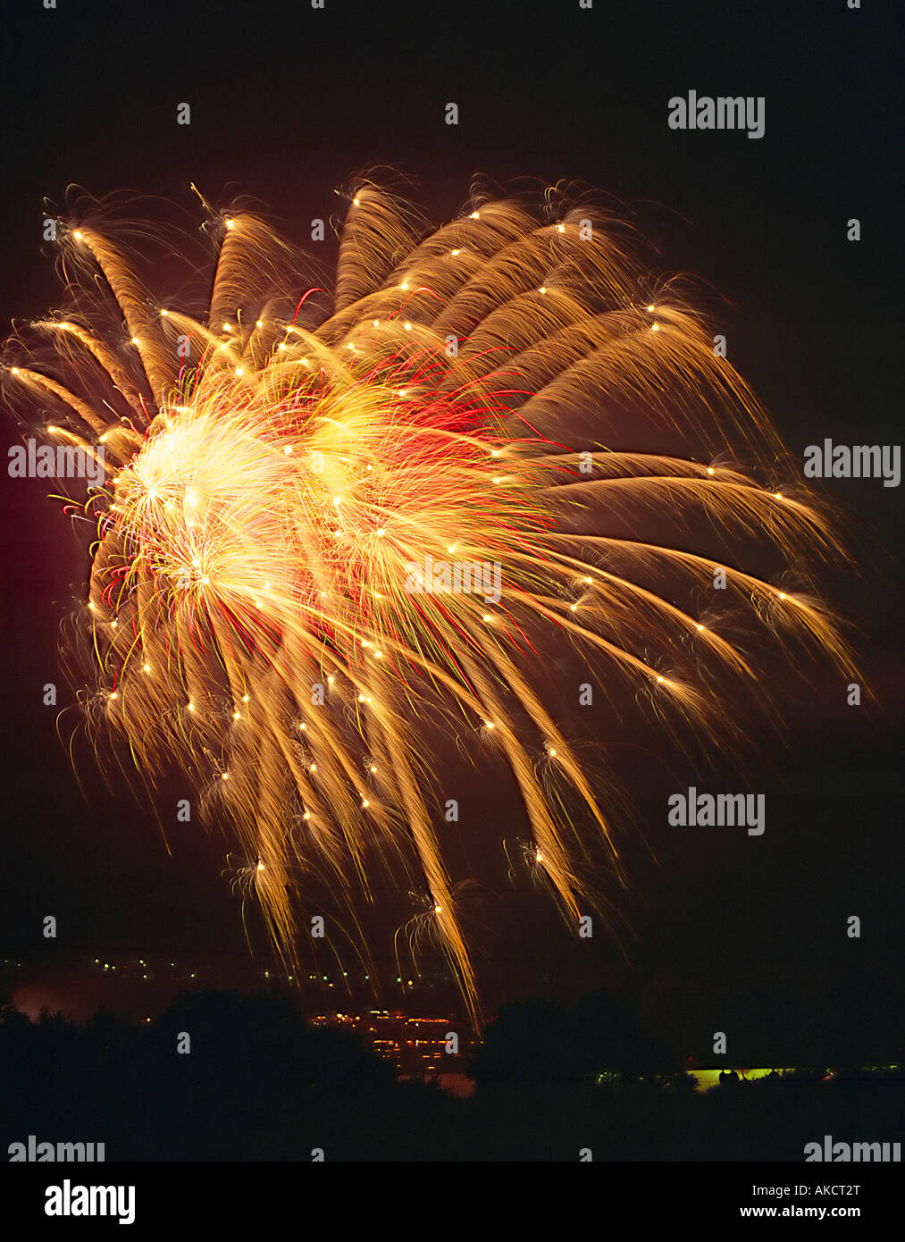 launching fireworks in different colours on black night sky Stock Photo ...
