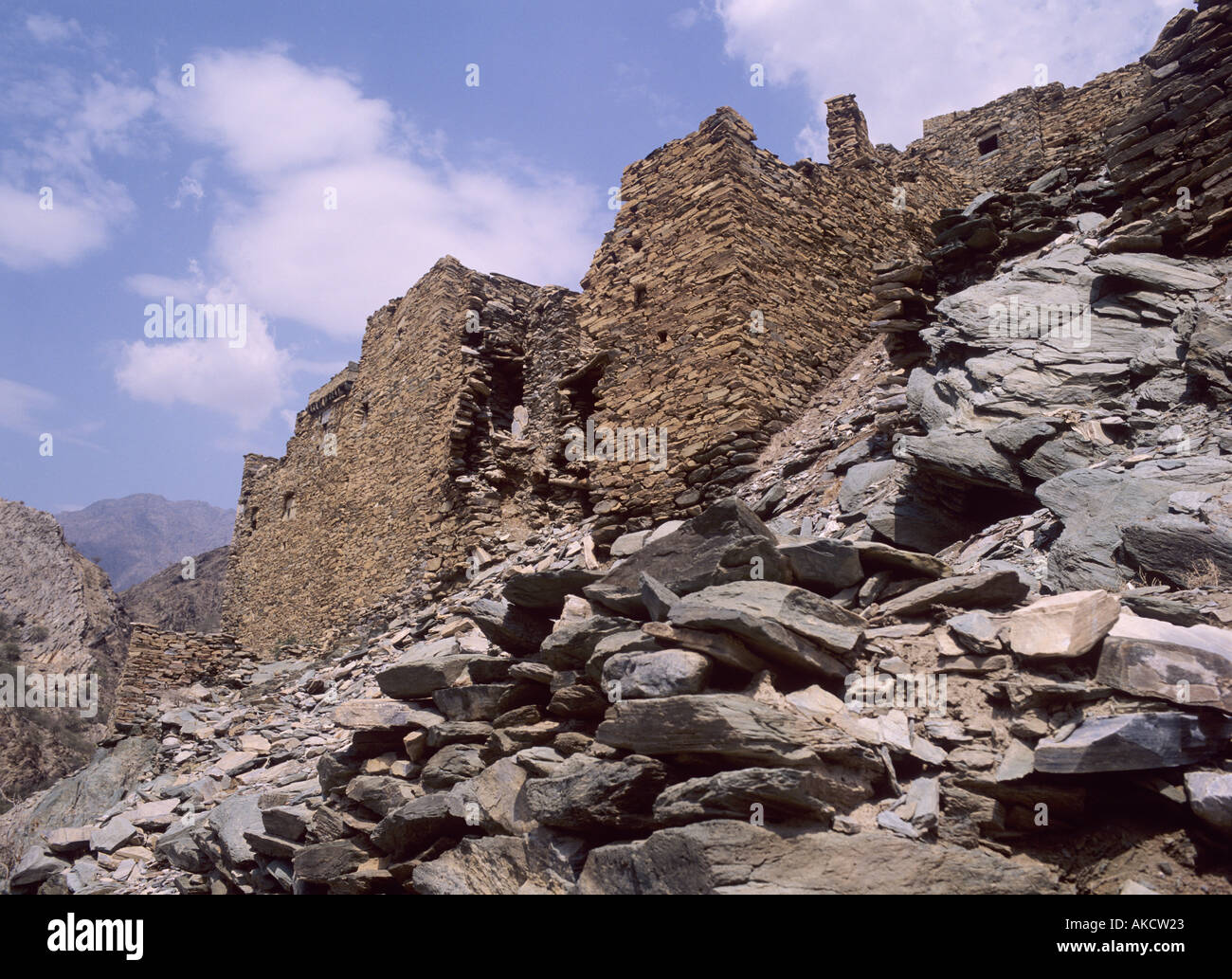Marble Village of Dhee Ayn Village of slate houses, built on a white ...