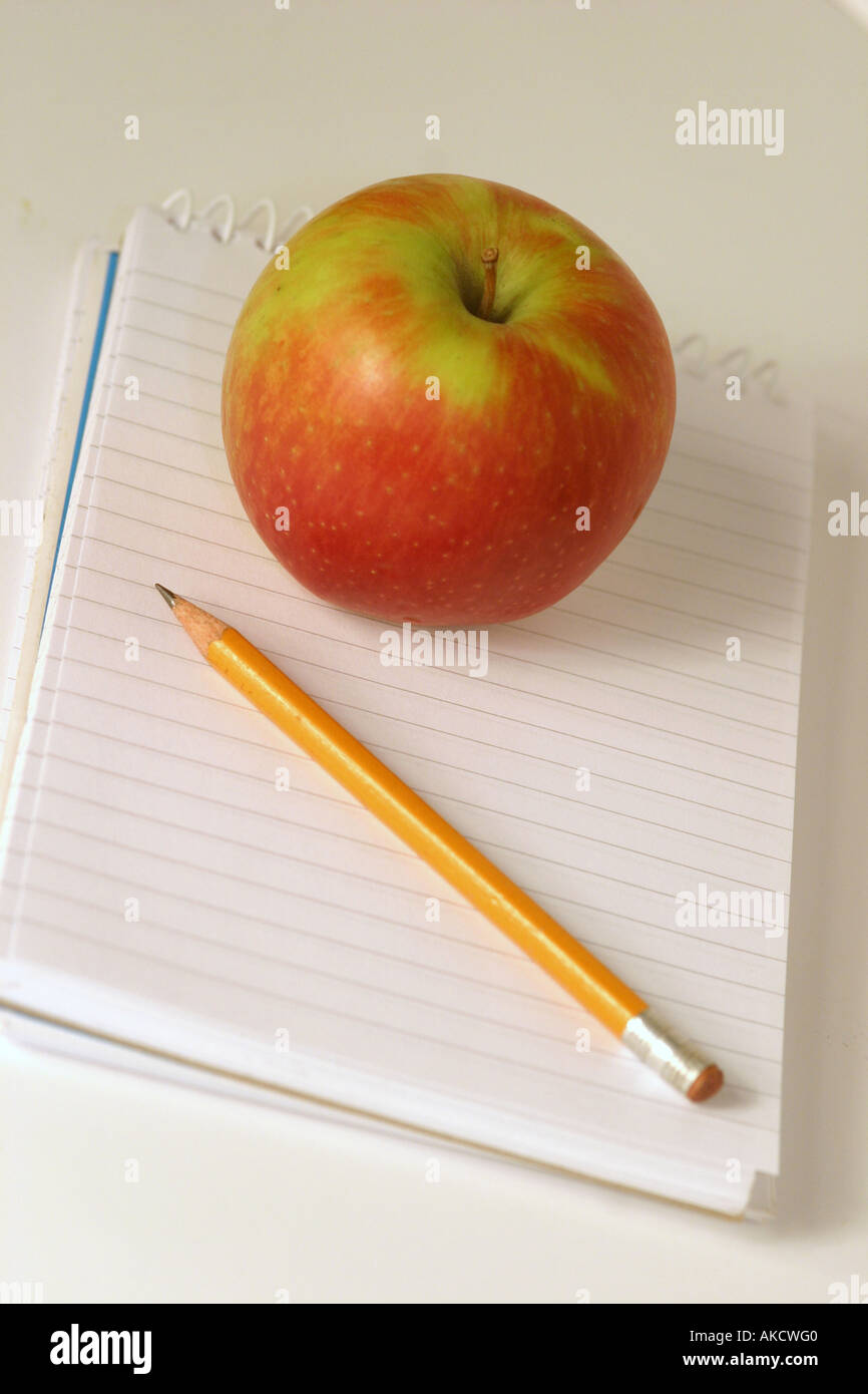 A Stock Photograph of a apple notepad and pencil representing returning ...