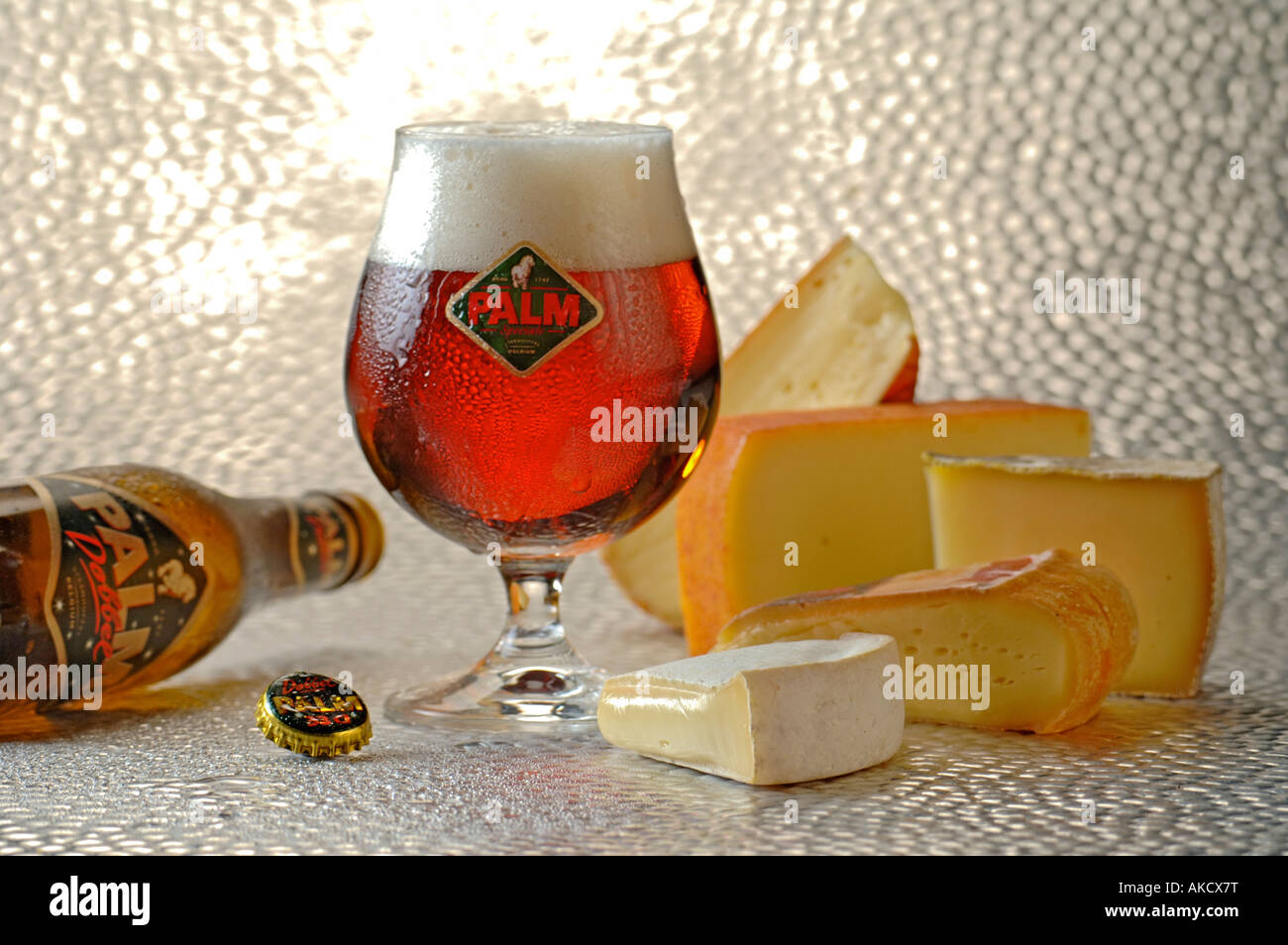 Palm Speciale beer with cheese wedges Stock Photo - Alamy