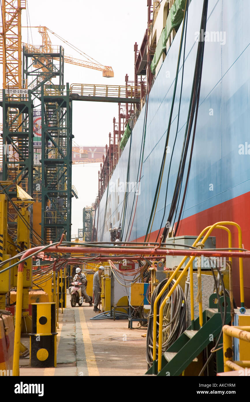 A Maersk container ship under construction at the world’s largest ship ...