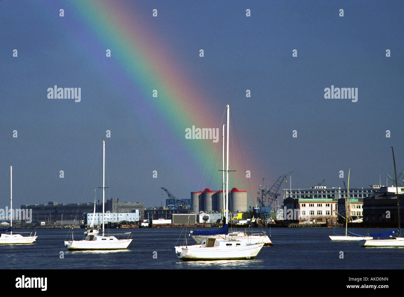 A rainbow over Boston Harbor Stock Photo - Alamy
