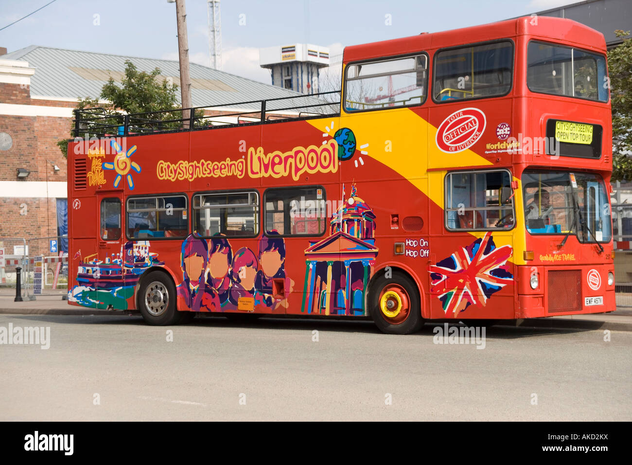 Open top double decker tourist bus in Liverpool, England Stock Photo ...