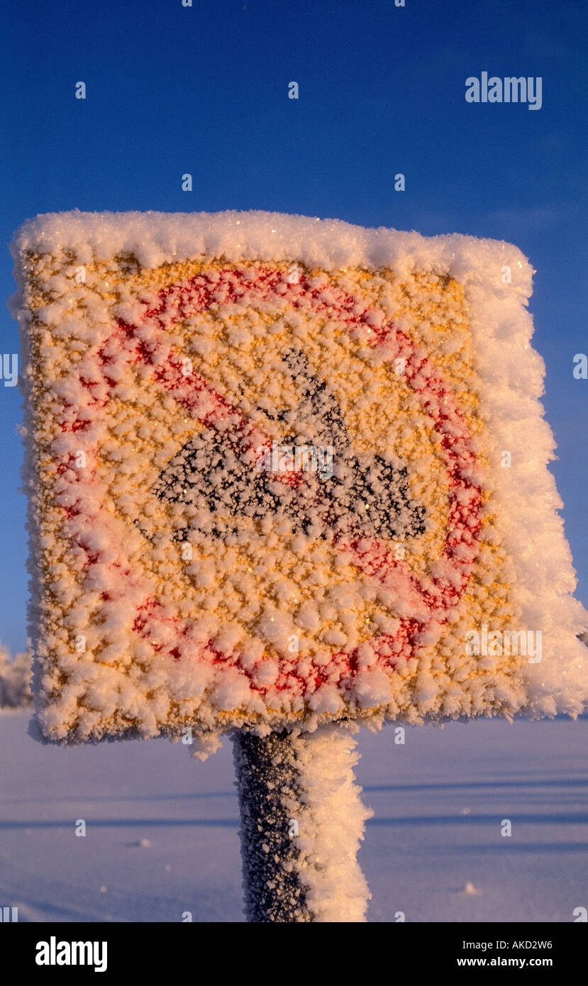 Snow mobile sign driving forbidden Stock Photo - Alamy