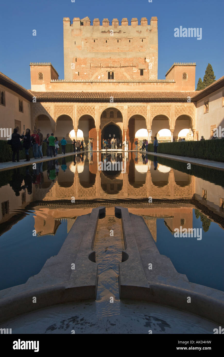 A pool with a courtyard at the Alhambra Palace, Granada, Spain Stock ...