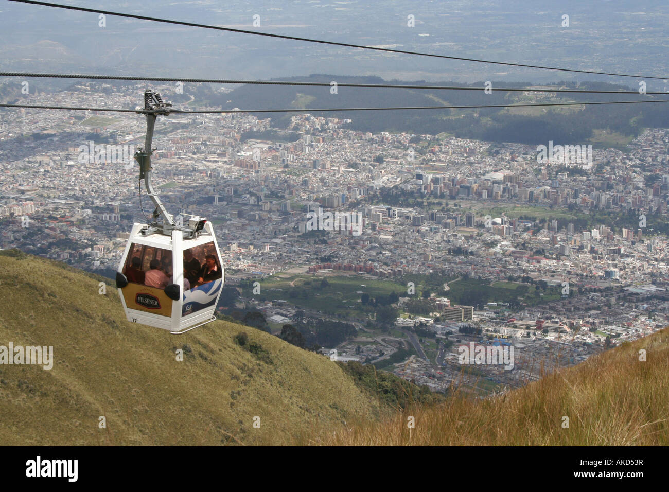 Quito, Ecuador's Teleferiqo, or cable car, climbs to 13,284 ft on Cruz ...