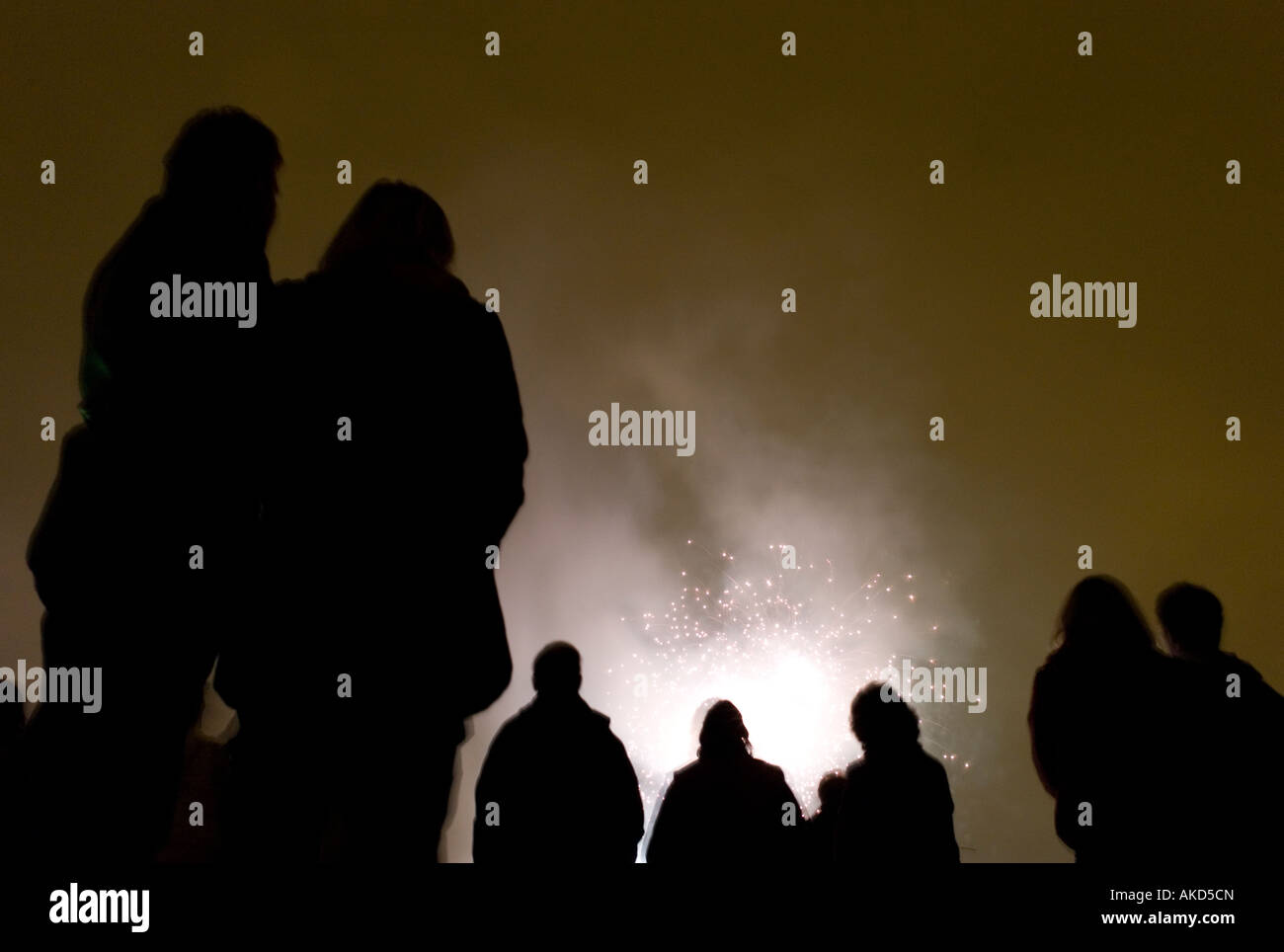Crowd watch a firework display Stock Photo - Alamy