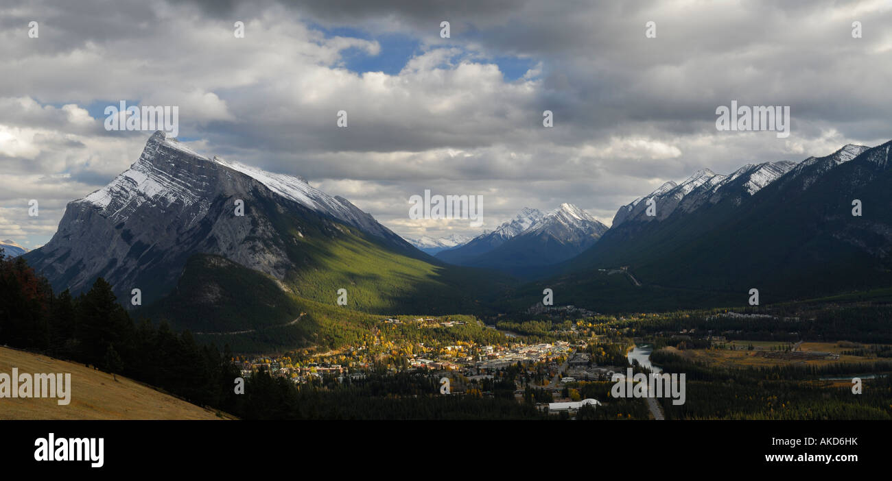 Evening spotlight on city of Banff Alberta Stock Photo - Alamy