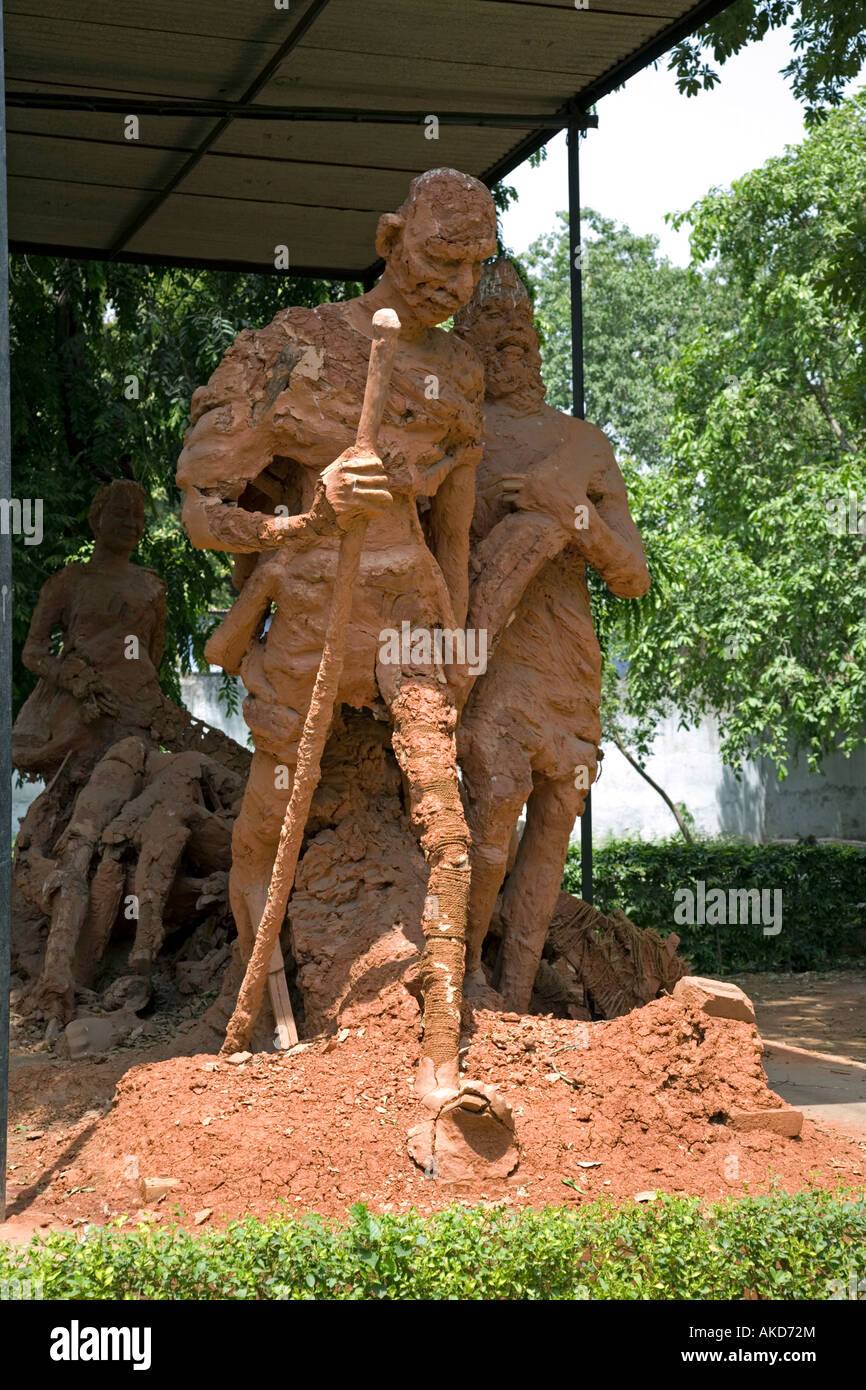 Clay model representing Mahatma Gandhi leading the Dandi March on Stock ...