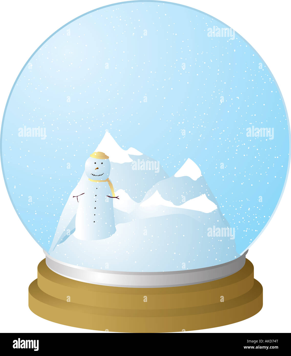 snow globe scene with snowman and a landscape of mountains Stock Photo ...