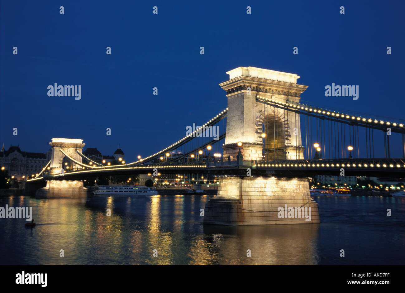 Budapest, bridge, Danube, night Stock Photo - Alamy
