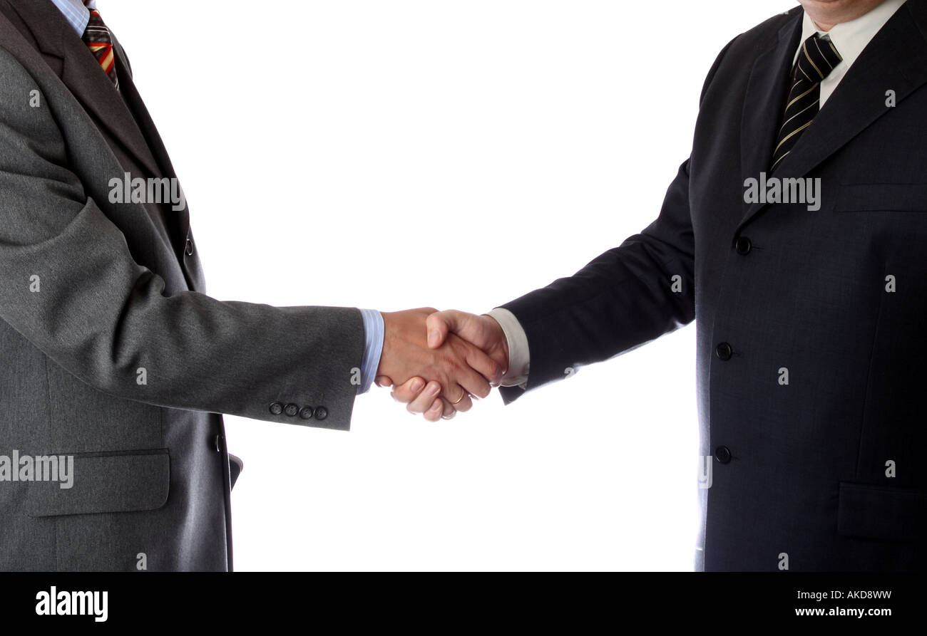 Two businessmen handshaking isolated over white background Stock Photo ...