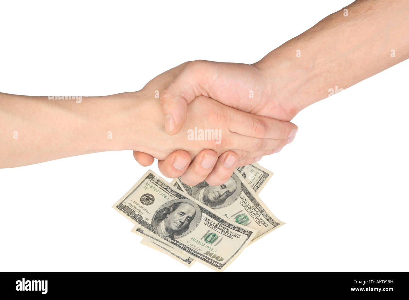 Handshake two hands and money 500 isolated over white background Stock ...