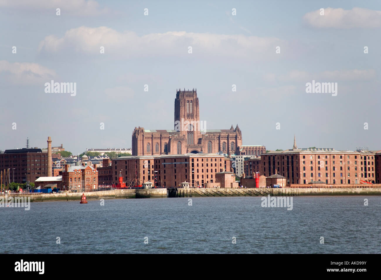 The Anglican Cathedral and the Albert Dock and the Mersey River from ...