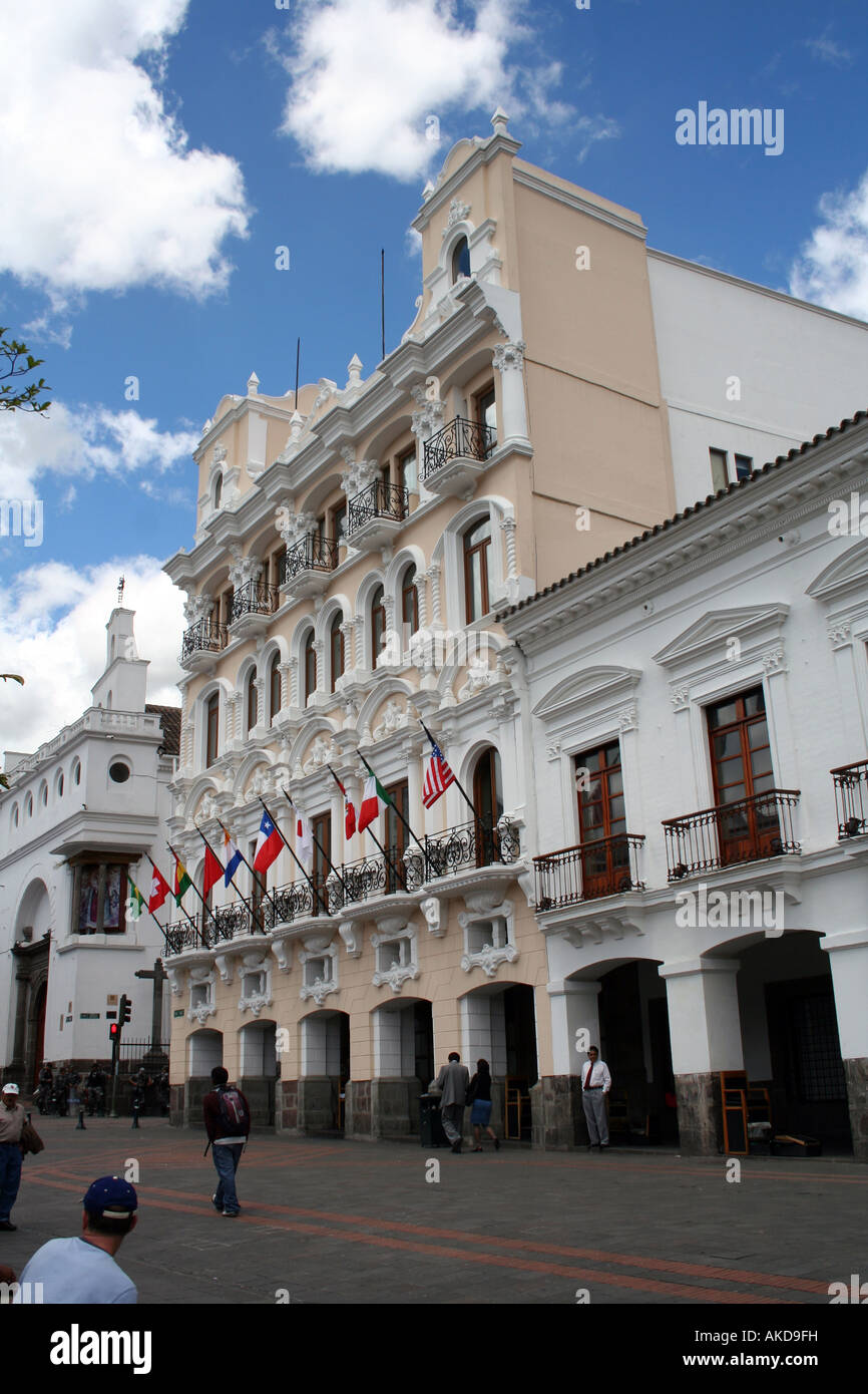 Front facade of Quito, Ecuador's Hotel Plaza Grande located Plaza de la ...