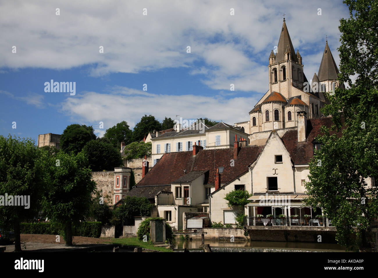 The Eglise St Ours and Fulk Nerra's keep above the River Indre at ...