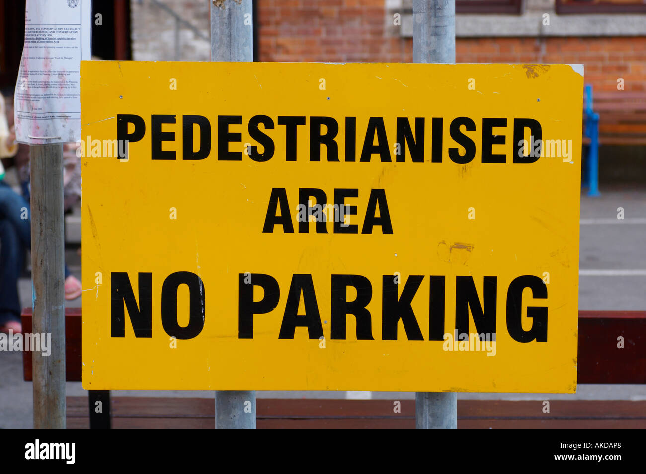 Pedestrianised Area NO PARKING sign in Cornish town centre Stock Photo ...