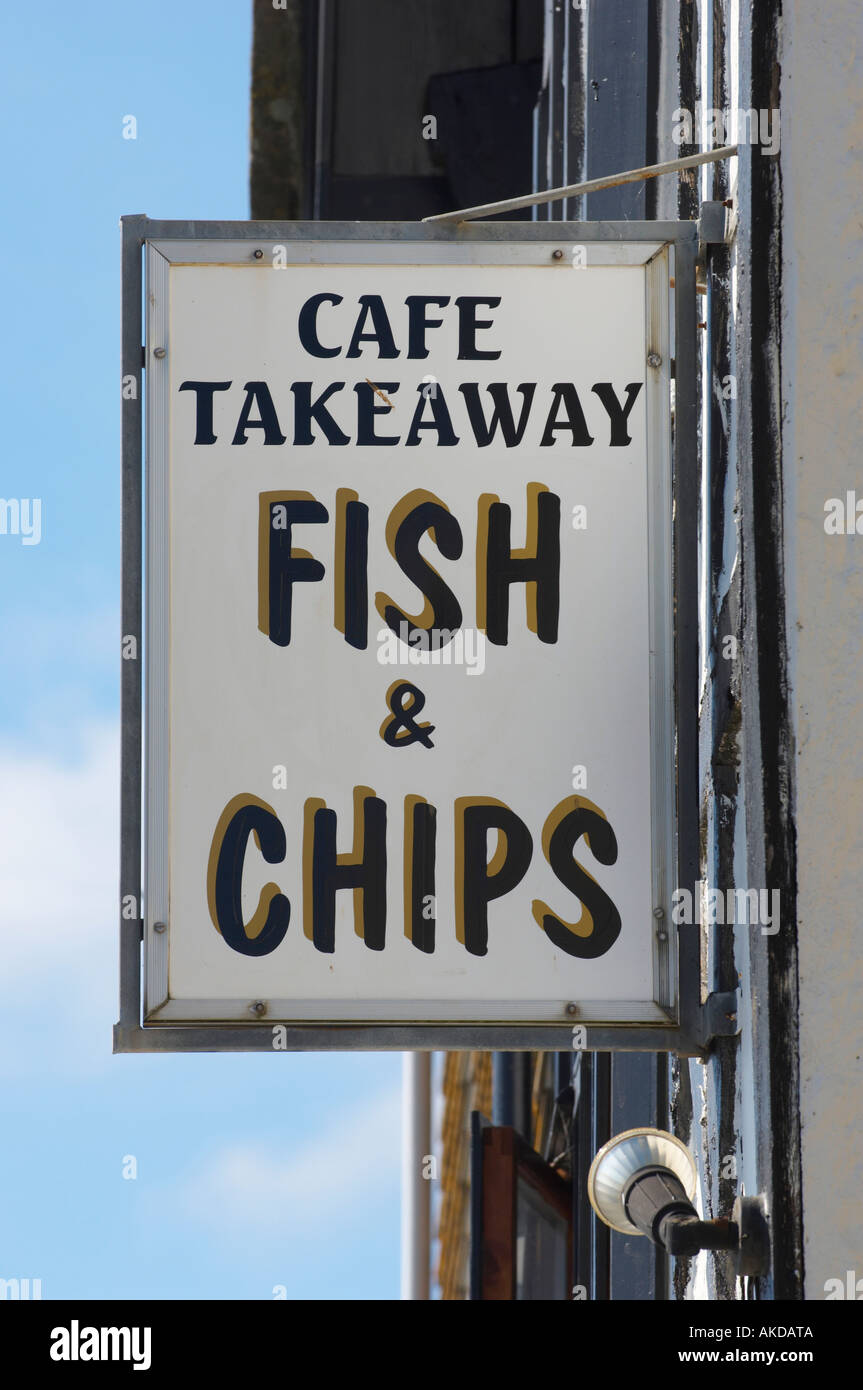 Cafe Takeaway, Fish & Chips sign Stock Photo - Alamy