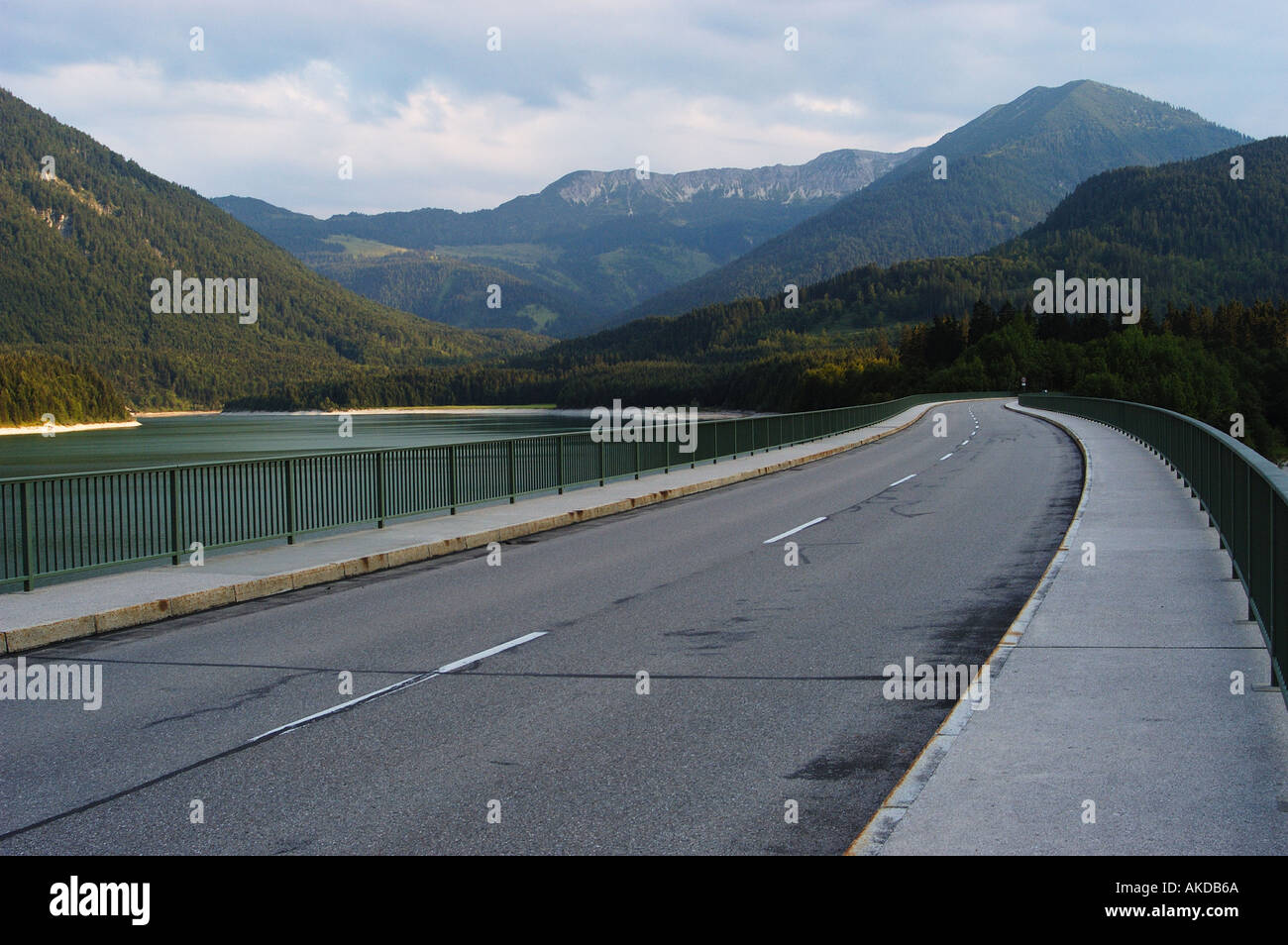 Road bridge over lake Sylvenstein Alps Bavaria Germany Europe Stock ...